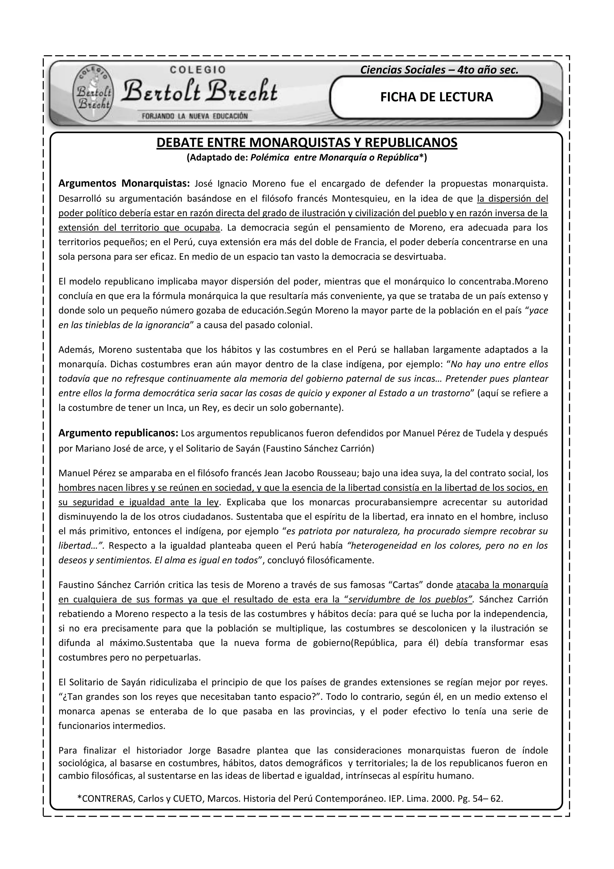 DOCUMENTO 1 - Republicanos vs Monarquistas | DOCX