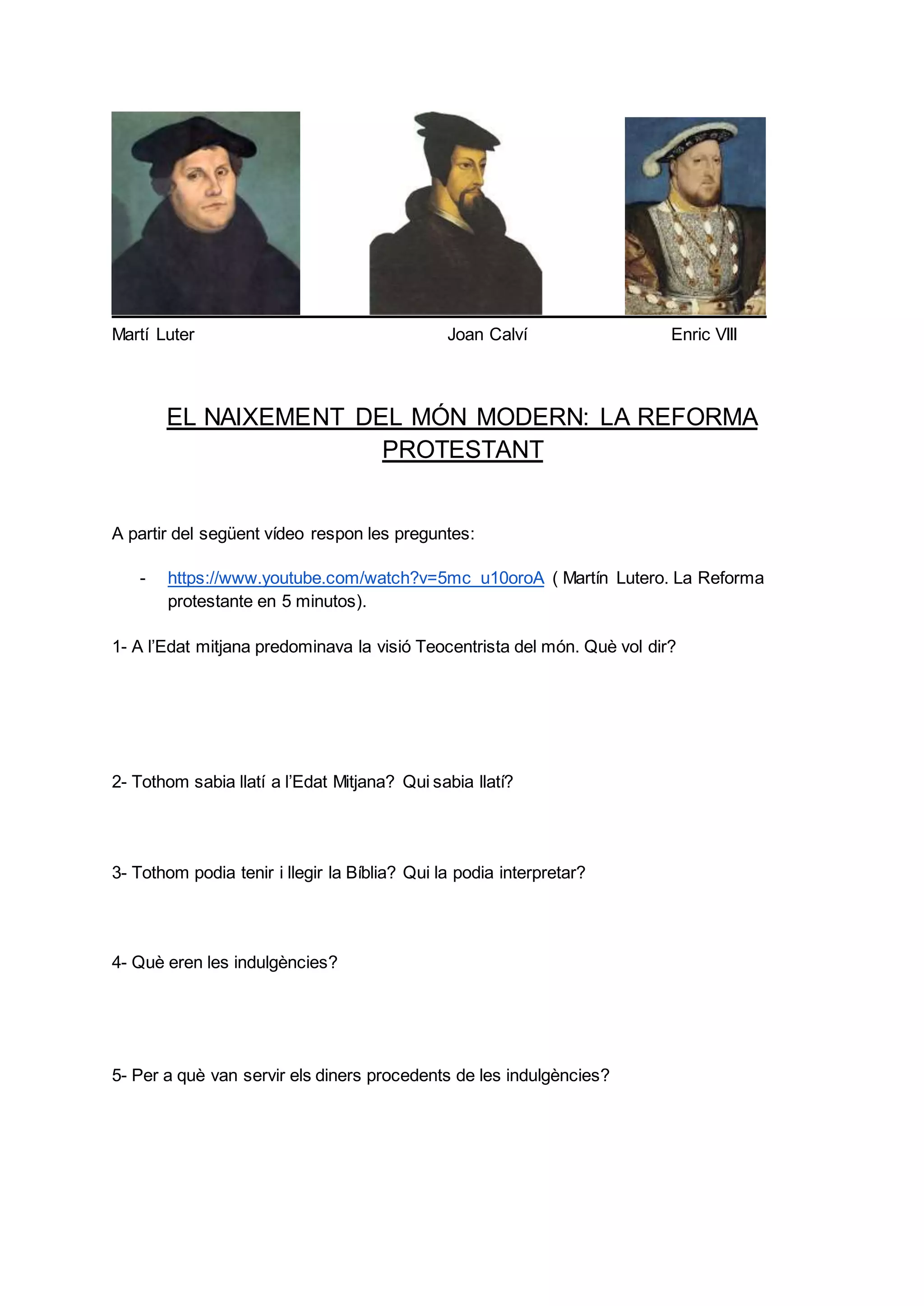 CCSS 3 ESO Exercicis Reforma protestant | DOCX