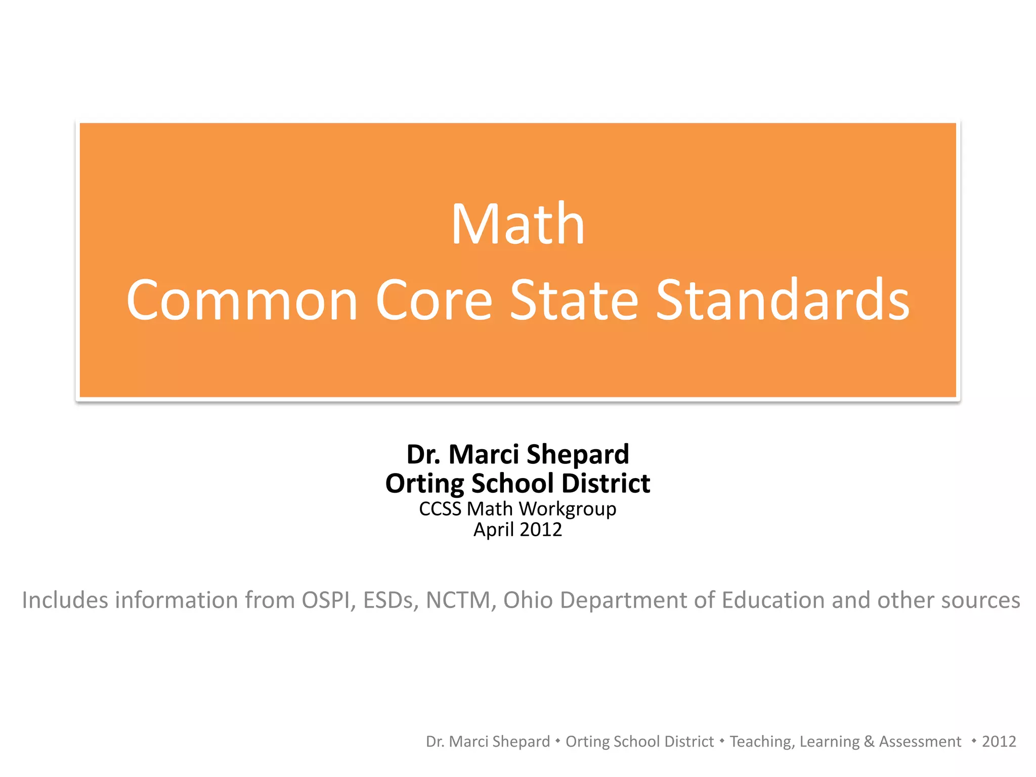 Common Core State Standards Math Workgroup Training | PPTX