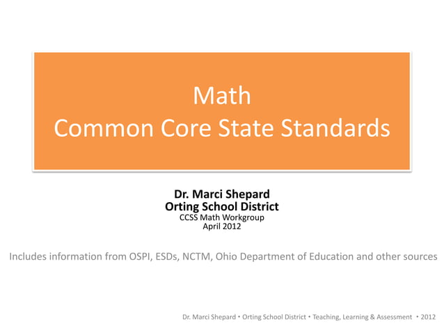 Common Core State Standards Math Workgroup Training | PPTX