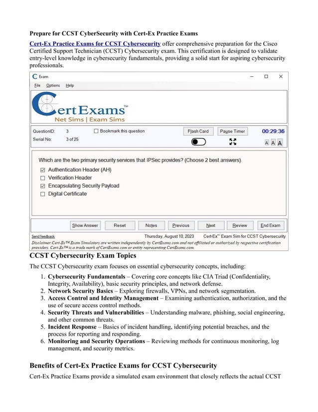 Cert-Ex Practice Exams for CCST CyberSecurity | PDF | Technology ...