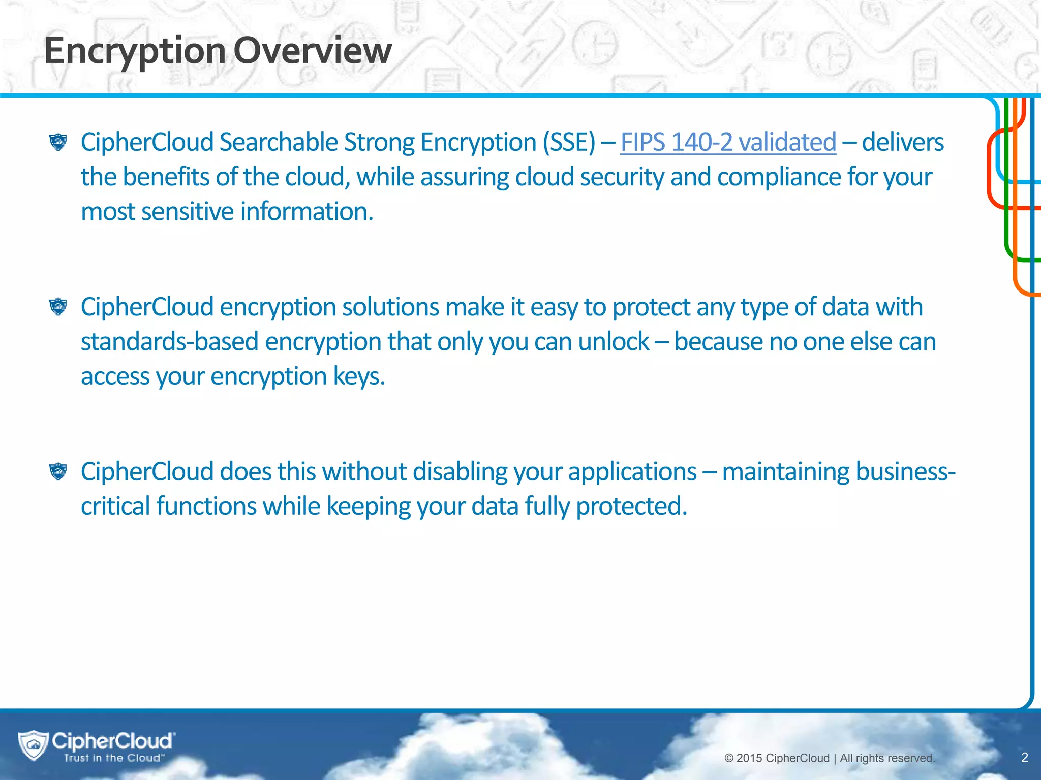CipherCloud Technology Overview: Encryption | PPTX | Cloud Computing | Internet