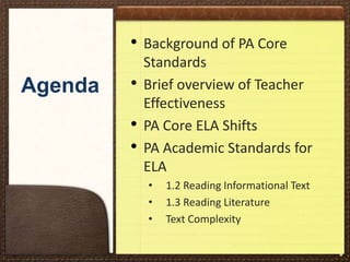 Introduction to ELA/Literacy PA Core Standards, Grades 9-12 | PPT