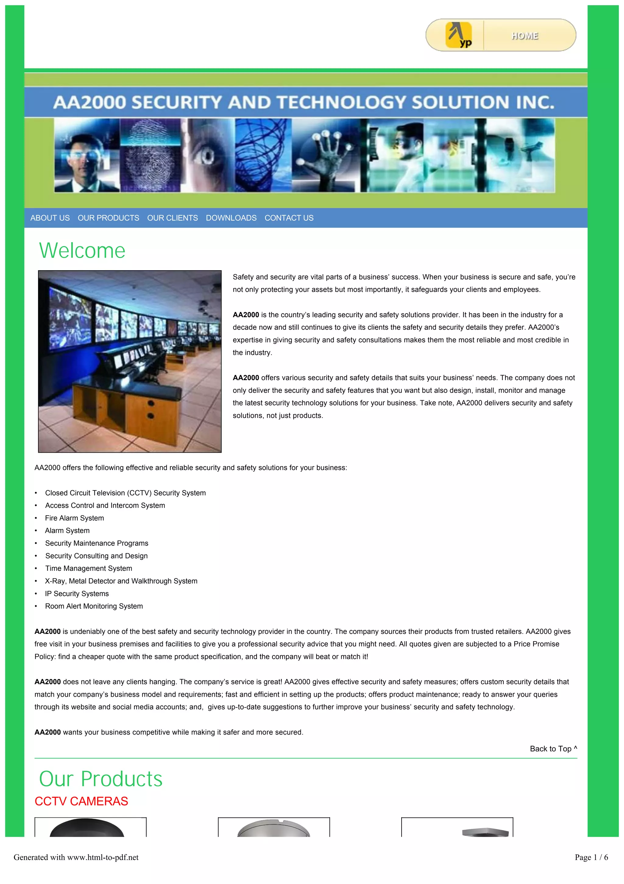 CCTV | Fire Alarm System - AA2000 Security and Technology Solutions | PDF