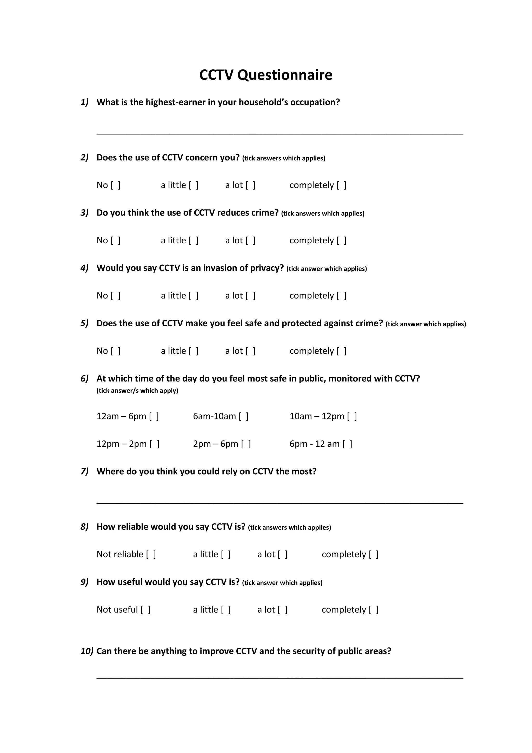 CCTV Questionnaire and Results | DOCX