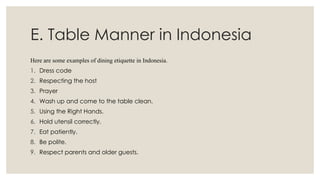 Table Manner in Indonesia and Other Spoken Countries | PPTX