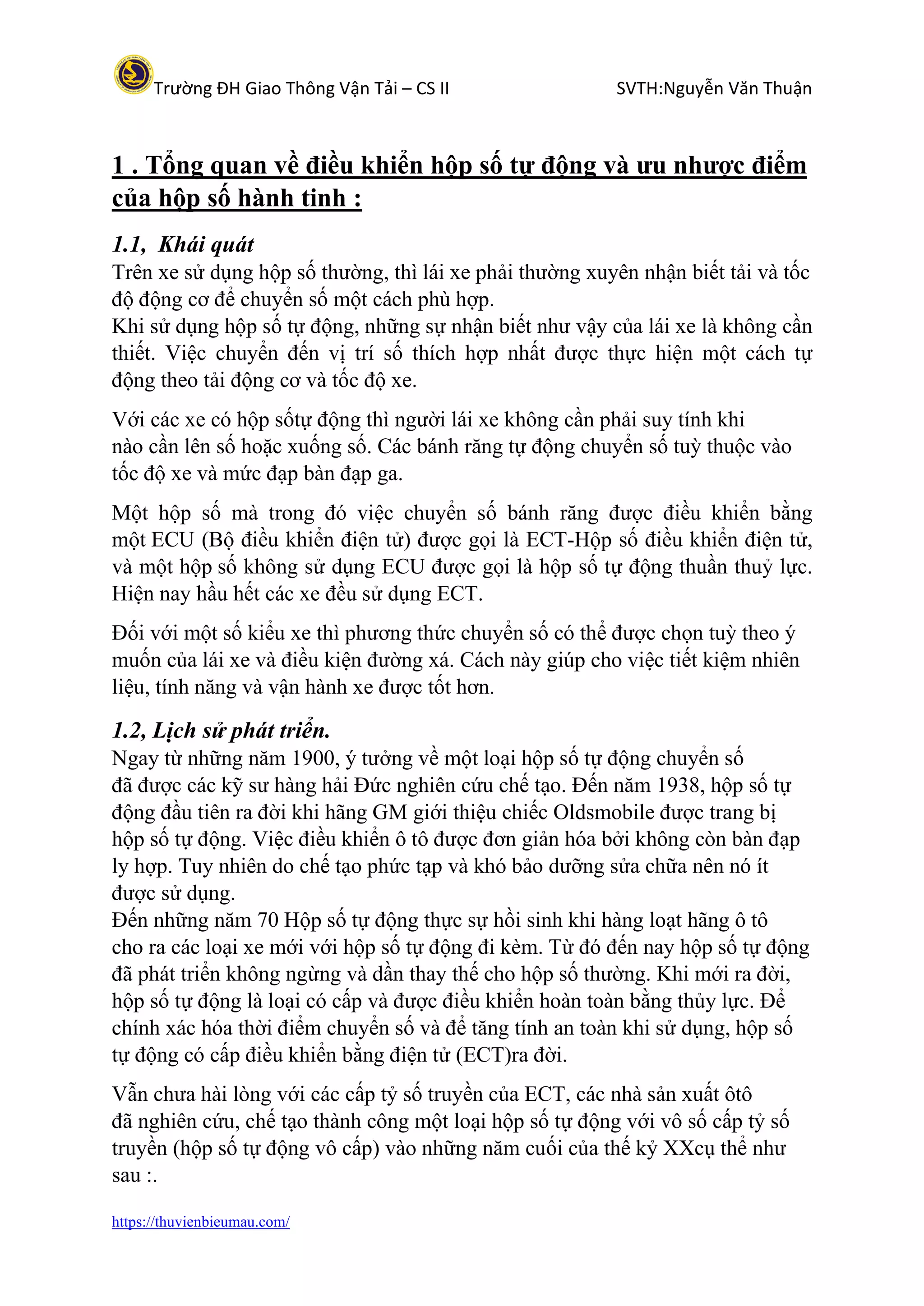 Phân tích động học Cơ cấu hành tinh kiểu Simpson trong hộp số tự động | PDF