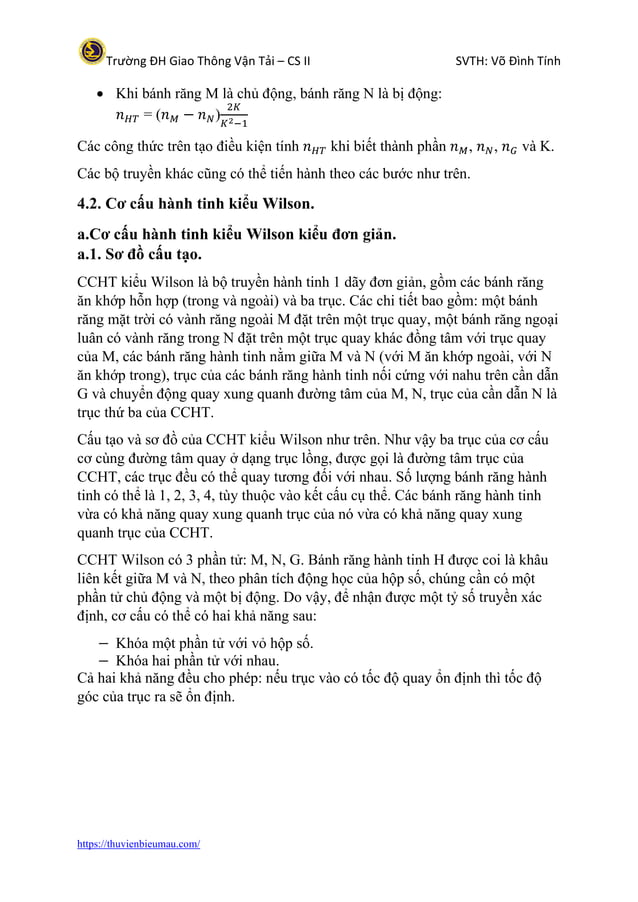 Phân tích động học Cơ cấu hành tinh kiểu Simpson trong hộp số tự động | PDF