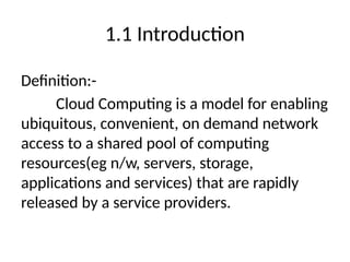 Cloud Computing Introduction unit 1 chapter1.pptx | Cloud Computing | Internet
