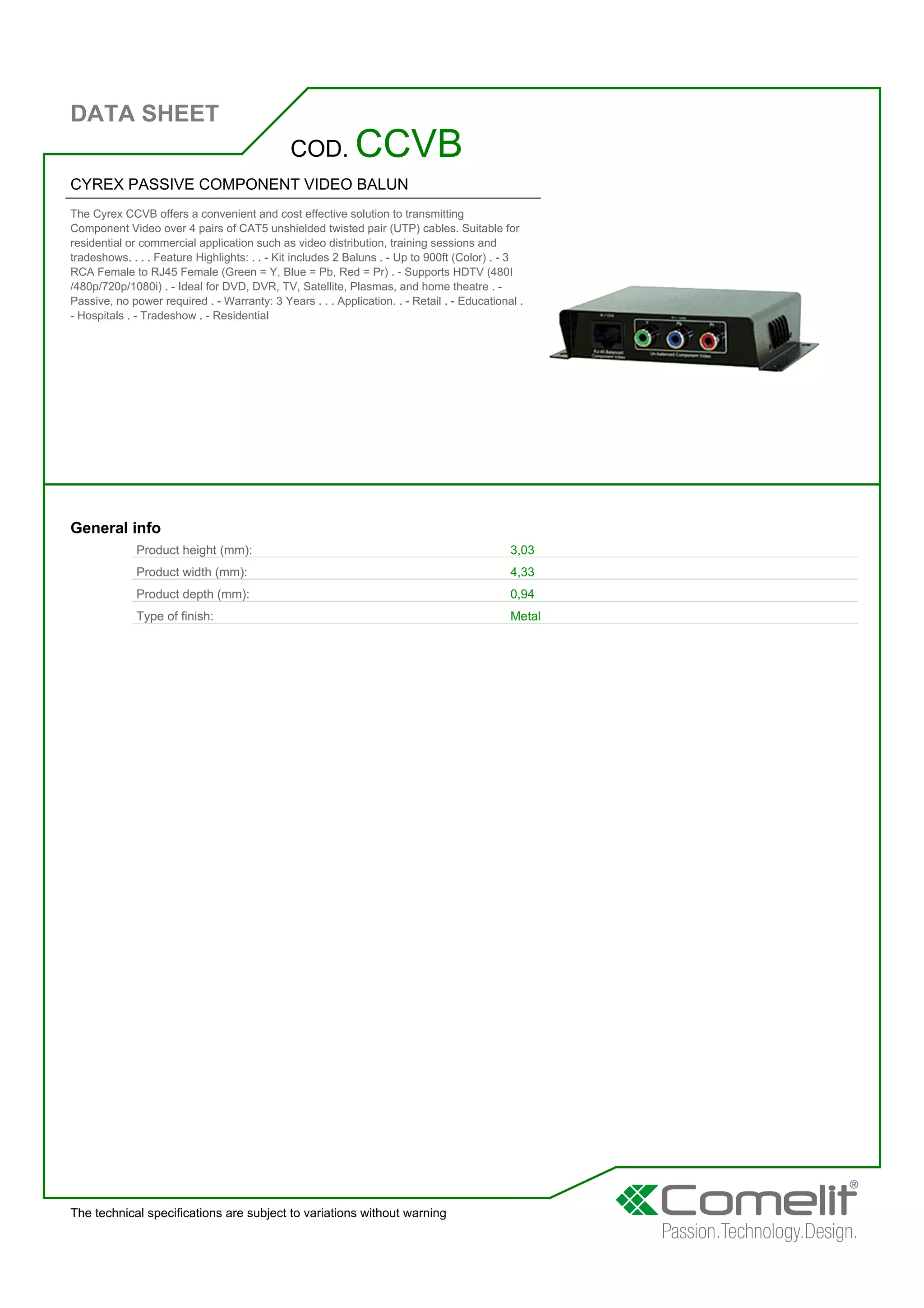 Comelit CCVB Data Sheet | PDF