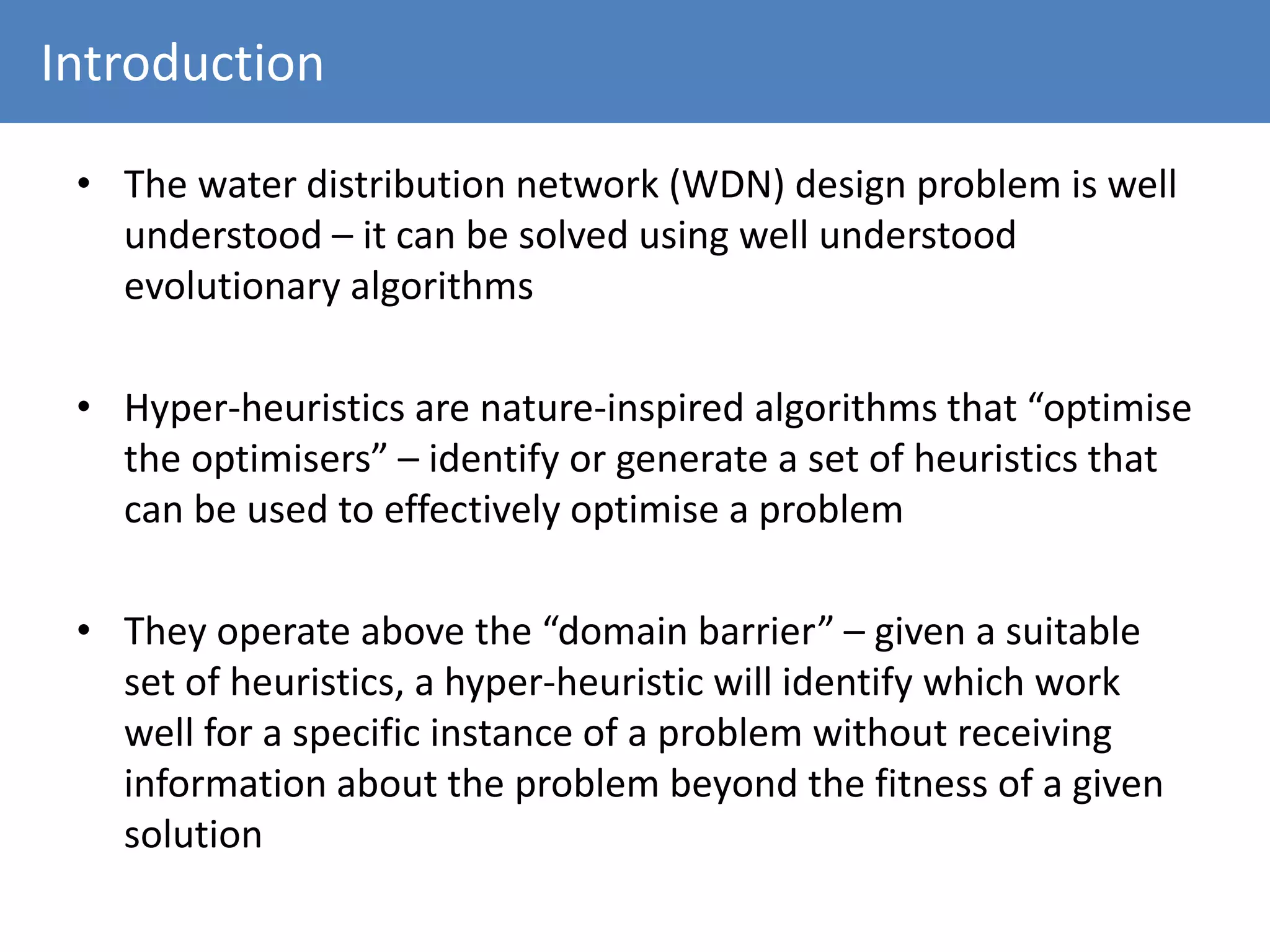 Multi Objective Optimisation Of A Water Distribution Network With A Sequence Based Selection