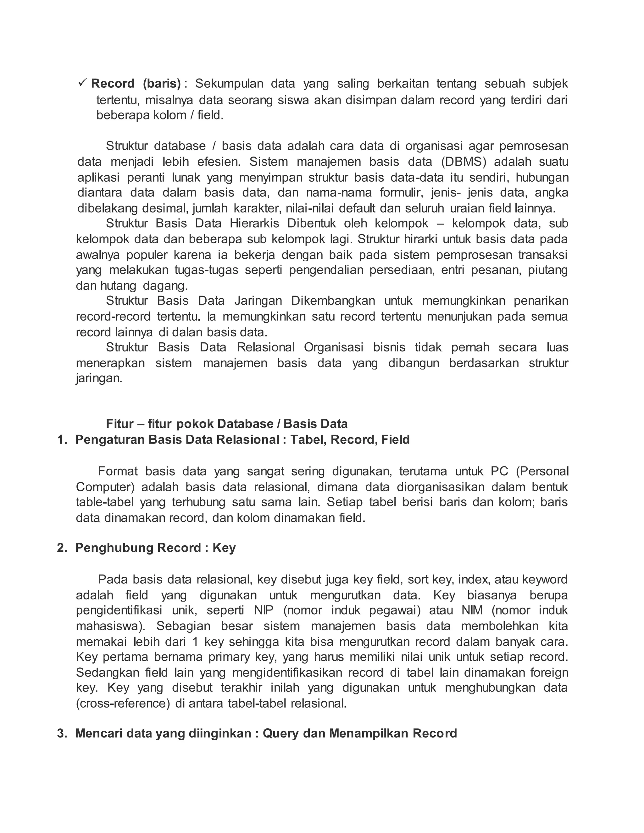 Materi lengkap tentang database | DOCX