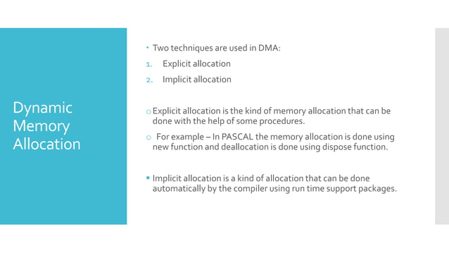 Dynamic storage allocation techniques in Compiler design | PPTX