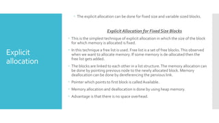 Dynamic storage allocation techniques in Compiler design | PPTX