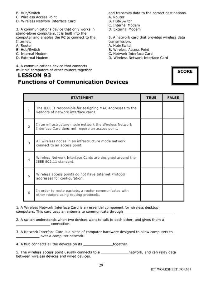 Cd ict-worksheet-la3-form-4 | DOC | Computer Peripherals | Computing