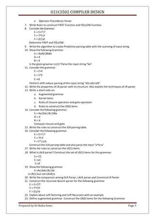 U21CS502--Compiler Design--Question Bank | PDF