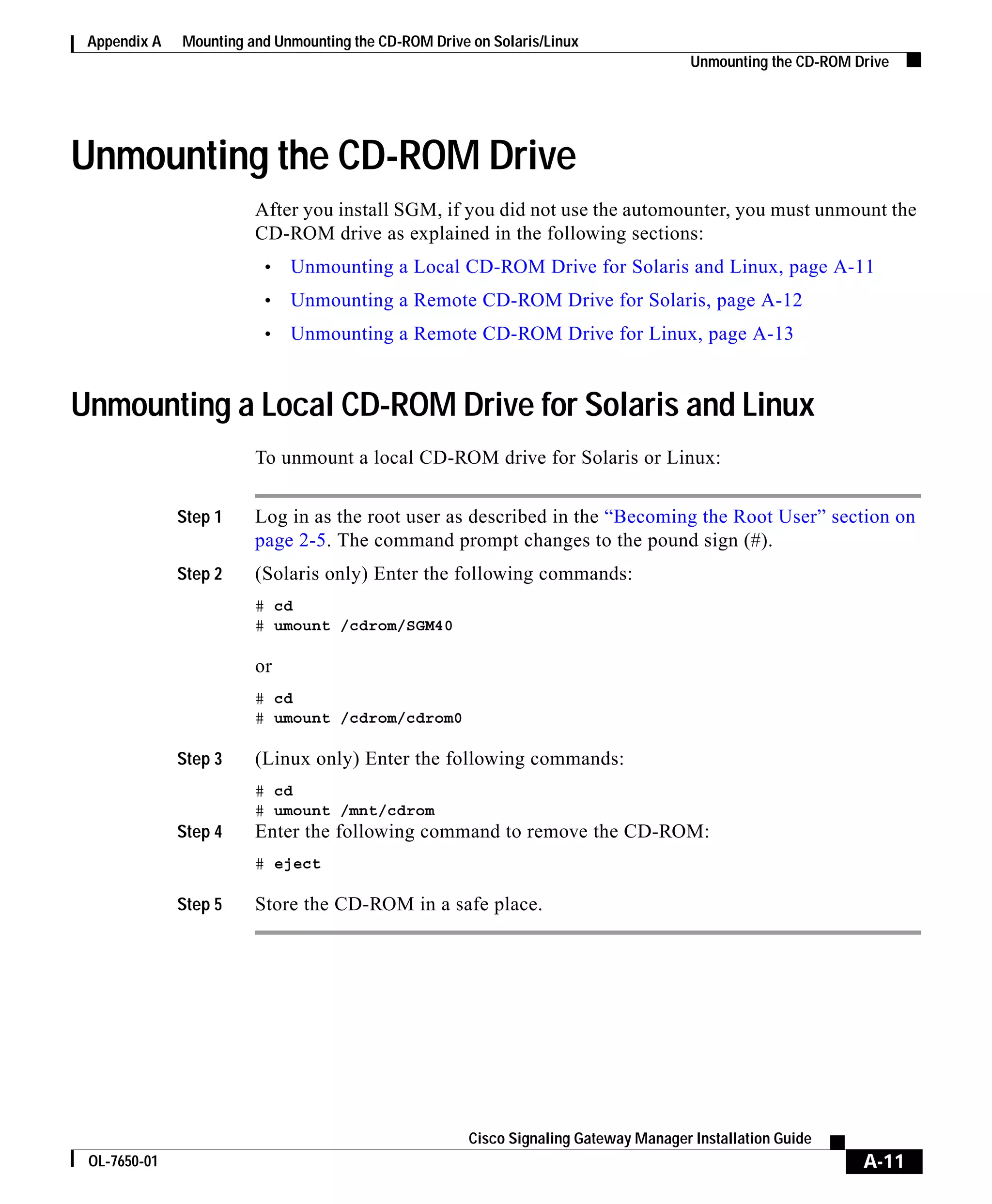 Cd rom mounting and unmounting the cd-rom driver on solaris-linux | PDF