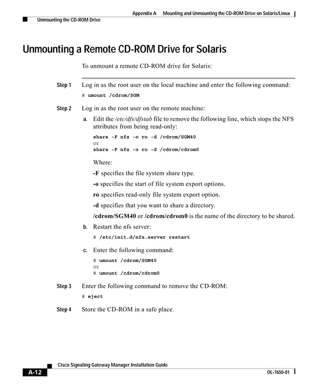 Cd rom mounting and unmounting the cd-rom driver on solaris-linux | PDF