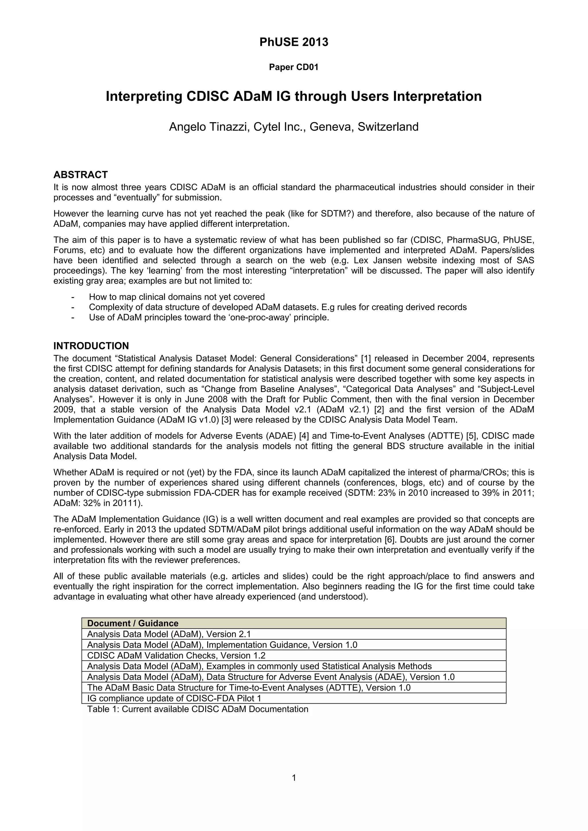 Interpreting CDISC ADaM IG through Users Interpretation | PDF
