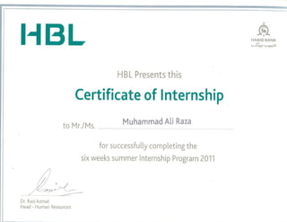 HBL internship certificate | PDF | Careers