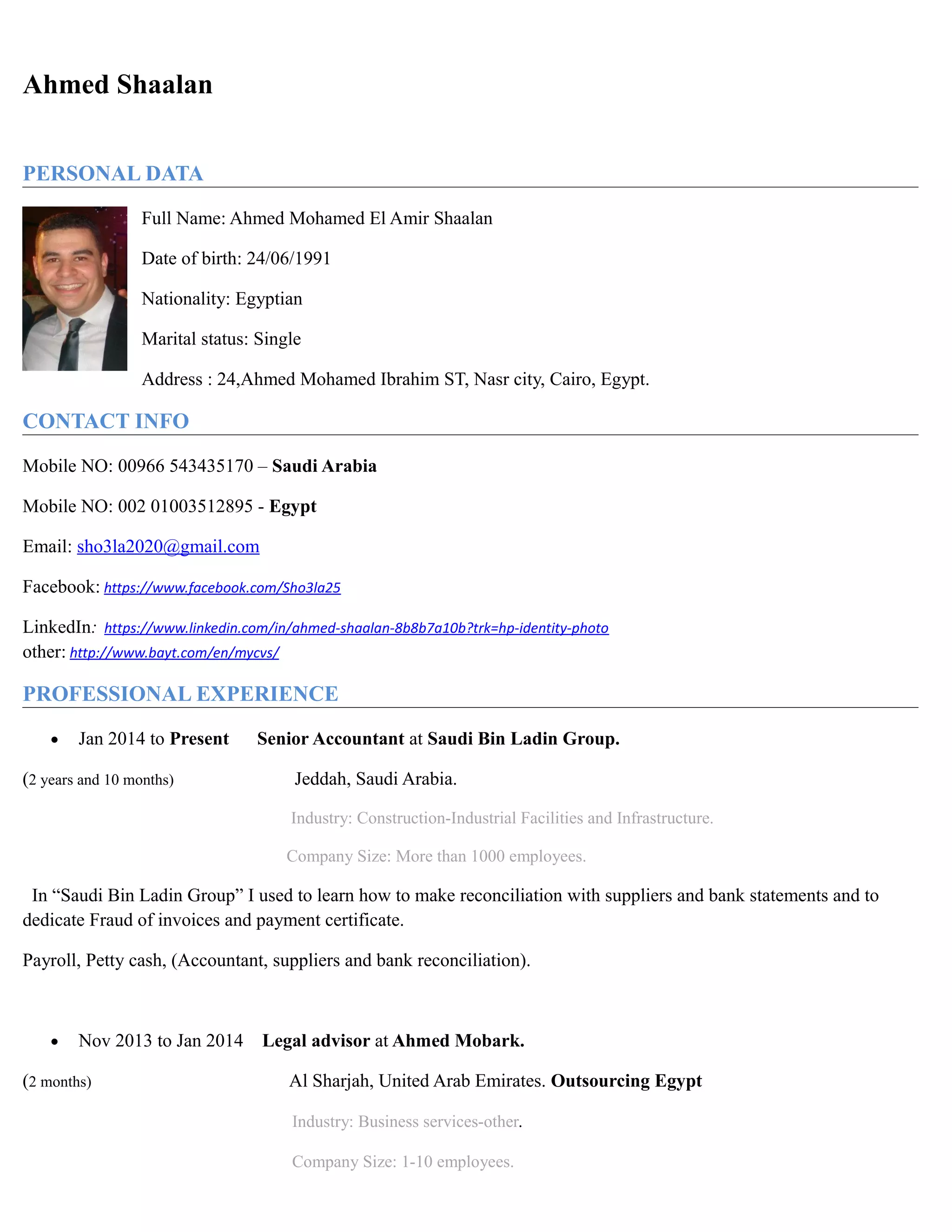 Ahmed shaalan - cv- 2016 -EGY | PDF