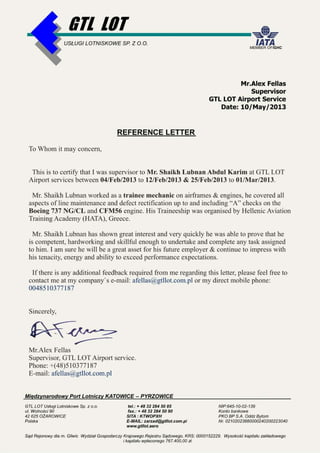 GTL LOT Supervisor letter of refrence | PDF