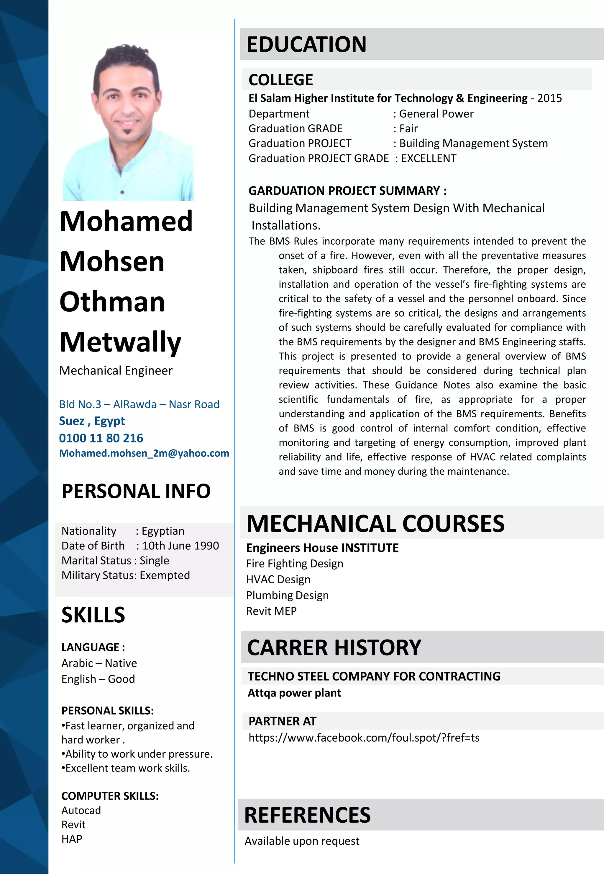mohamed-mohsen-cv | PDF | Civil Engineering Industry | Industries