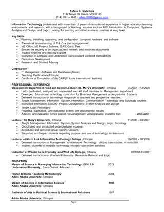 Tefera B Metaferia Resume | PDF