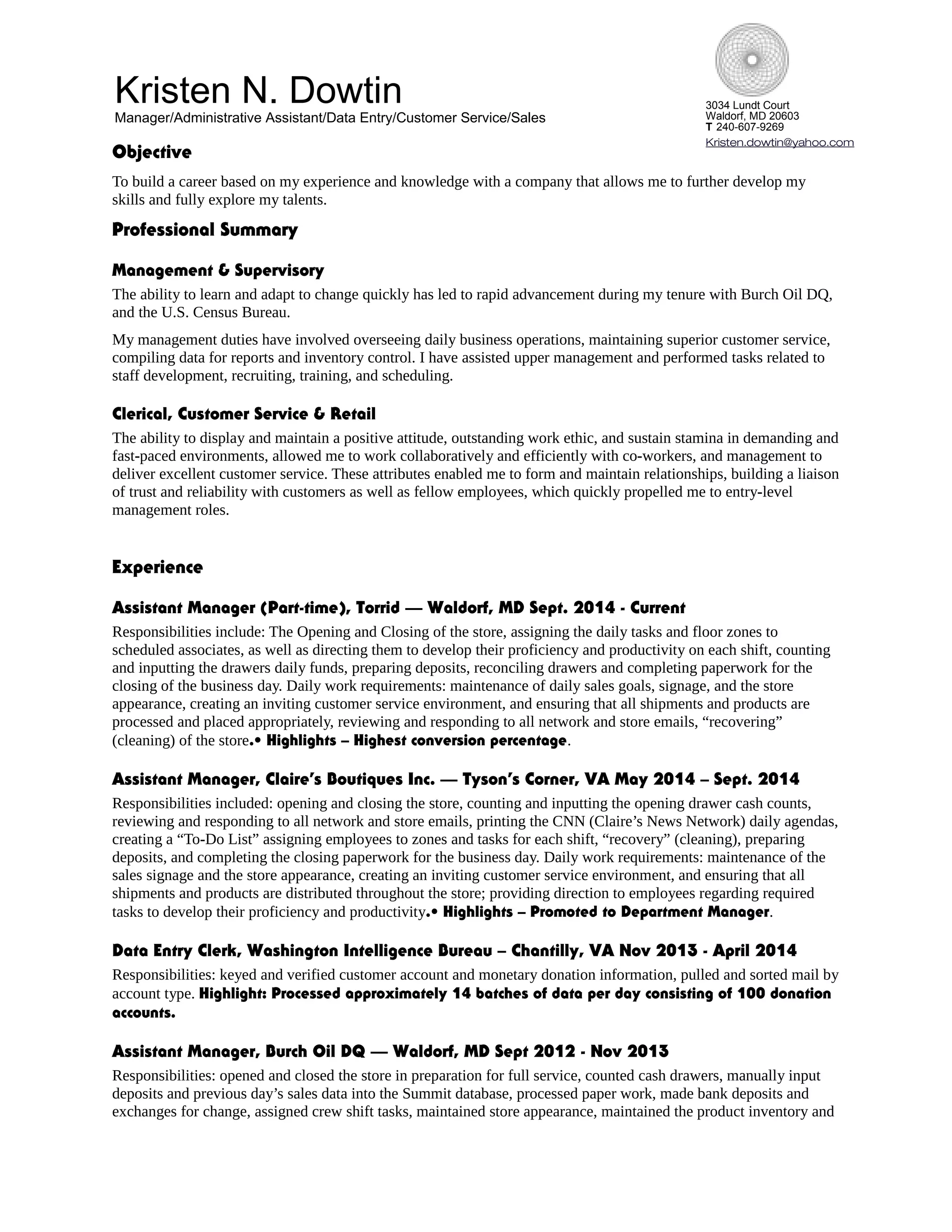 kristendowtinresume2015 | DOC