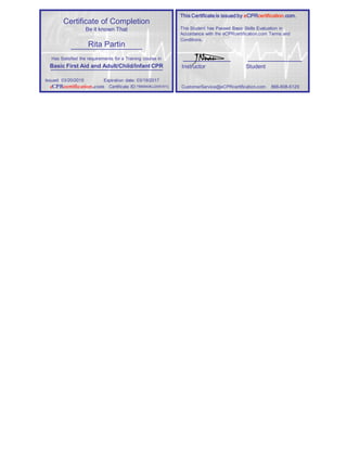 card2_cert2_Rita_Partin_03.20.15[1] | PDF | First Aid | Injuries