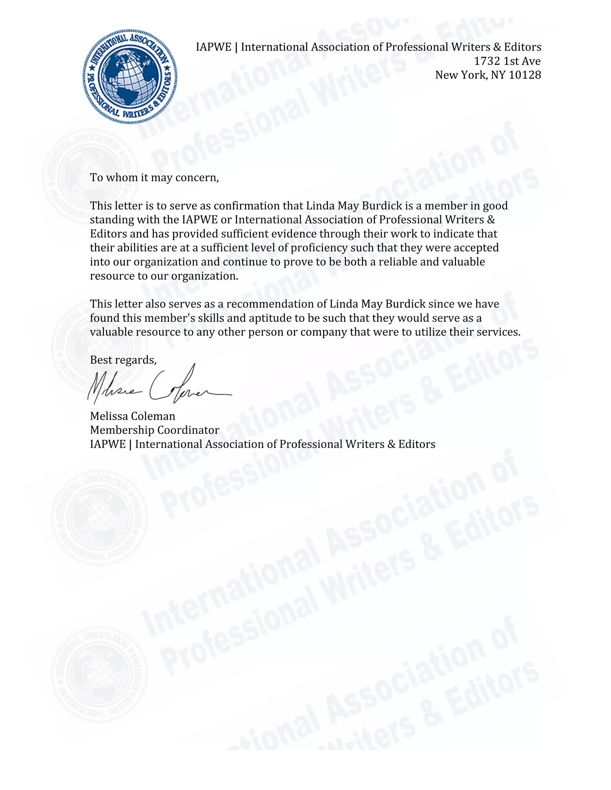 IAPWE-LetterofRecommendation | PDF