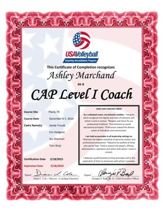 CAP I Certificate-Marchand | PDF | Volleyball | Sports