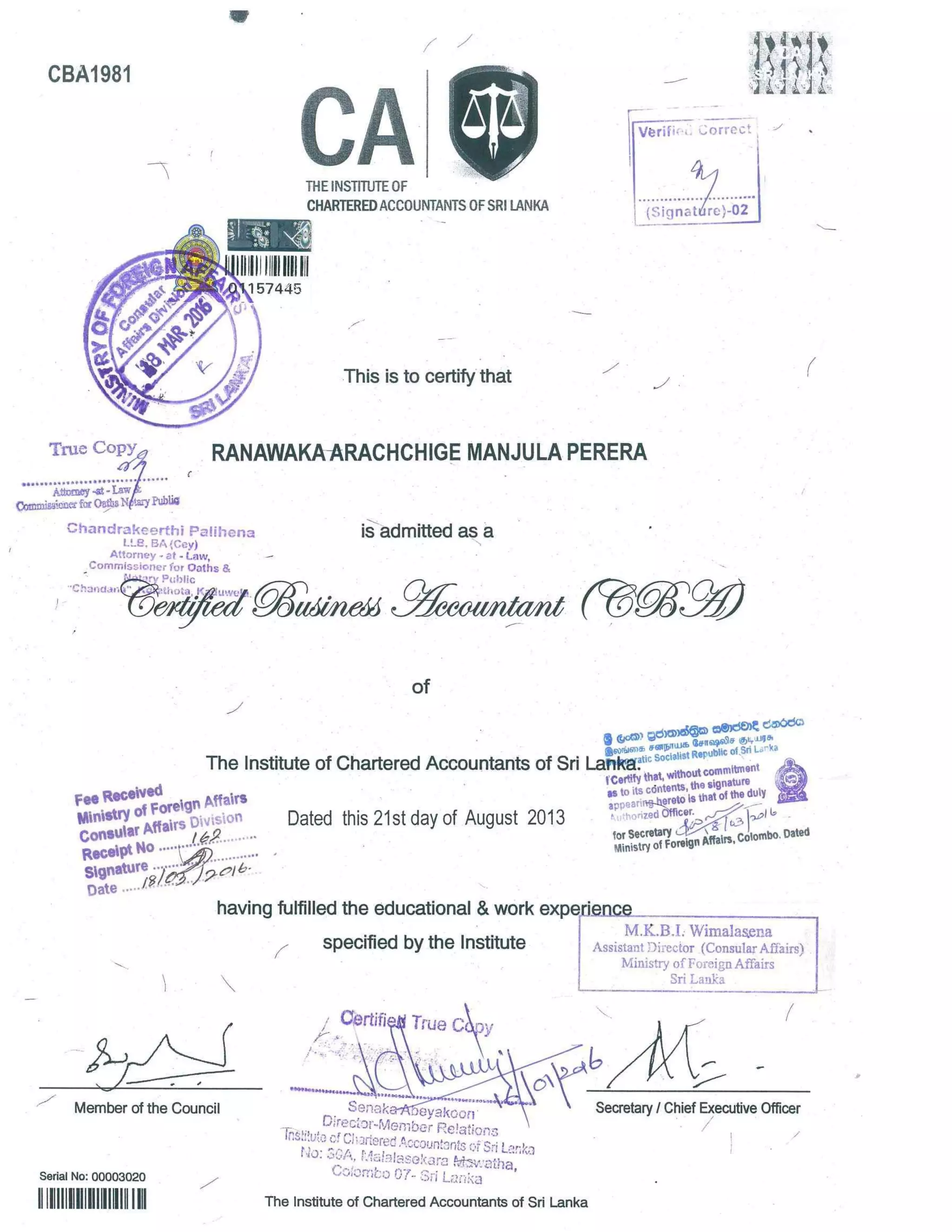 CBA Certificate | PDF
