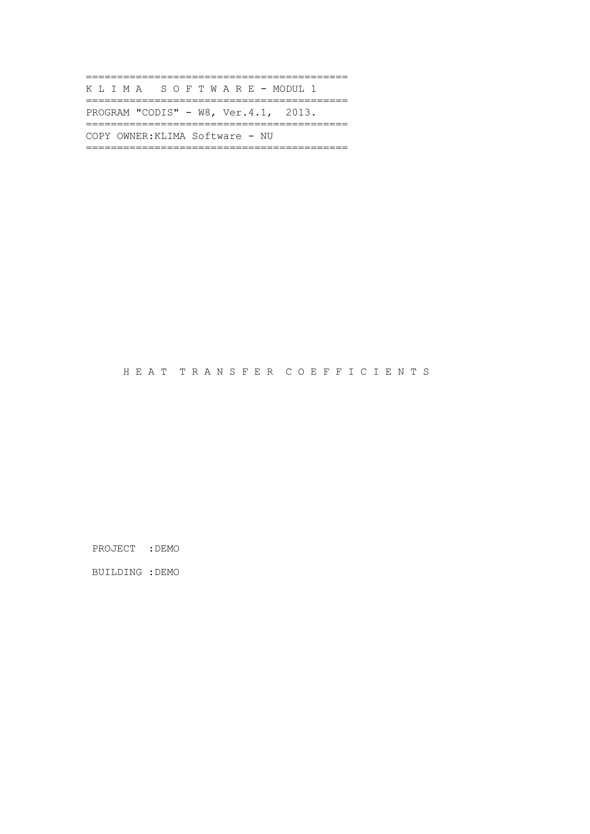 KLIMA Software - Some DEMO Results Outputs in ENGLISH Language | PDF