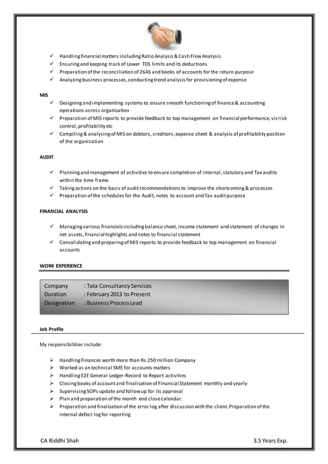CA Riddhi Shah 3.5 Years Exp | PDF