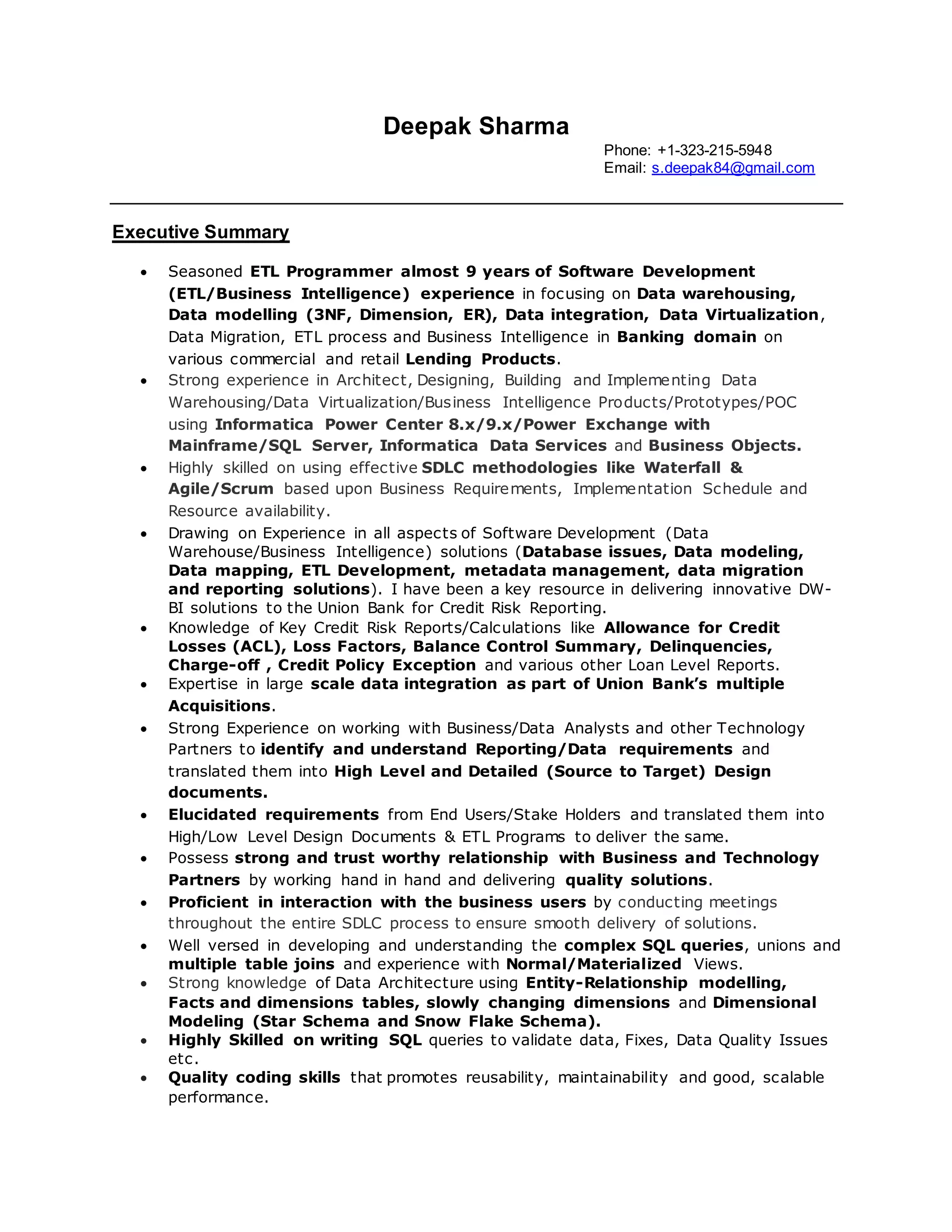 Deepak Sharma_ETL_Programmer_2016 | DOCX | Databases | Computer Software and Applications