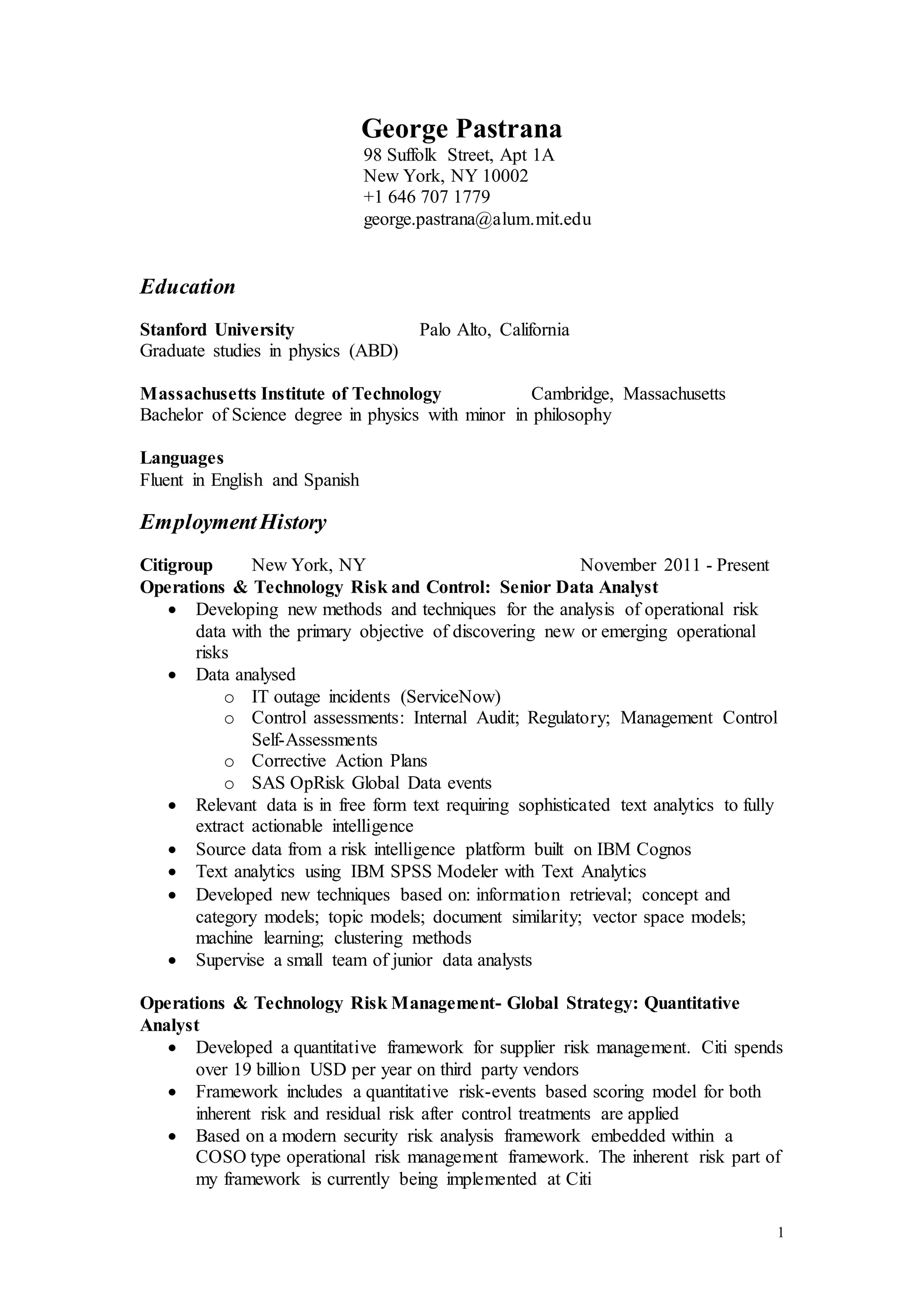 George Pastrana CV June 2016 | DOCX