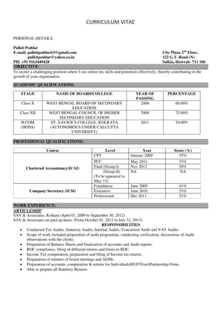 Curriculum Vitae (Pulkit) | PDF | Business Accounting & Finance | Business