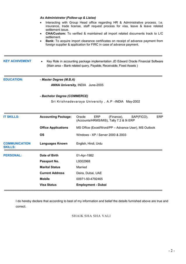 SHAIK SHA SHA VALI CV | PDF