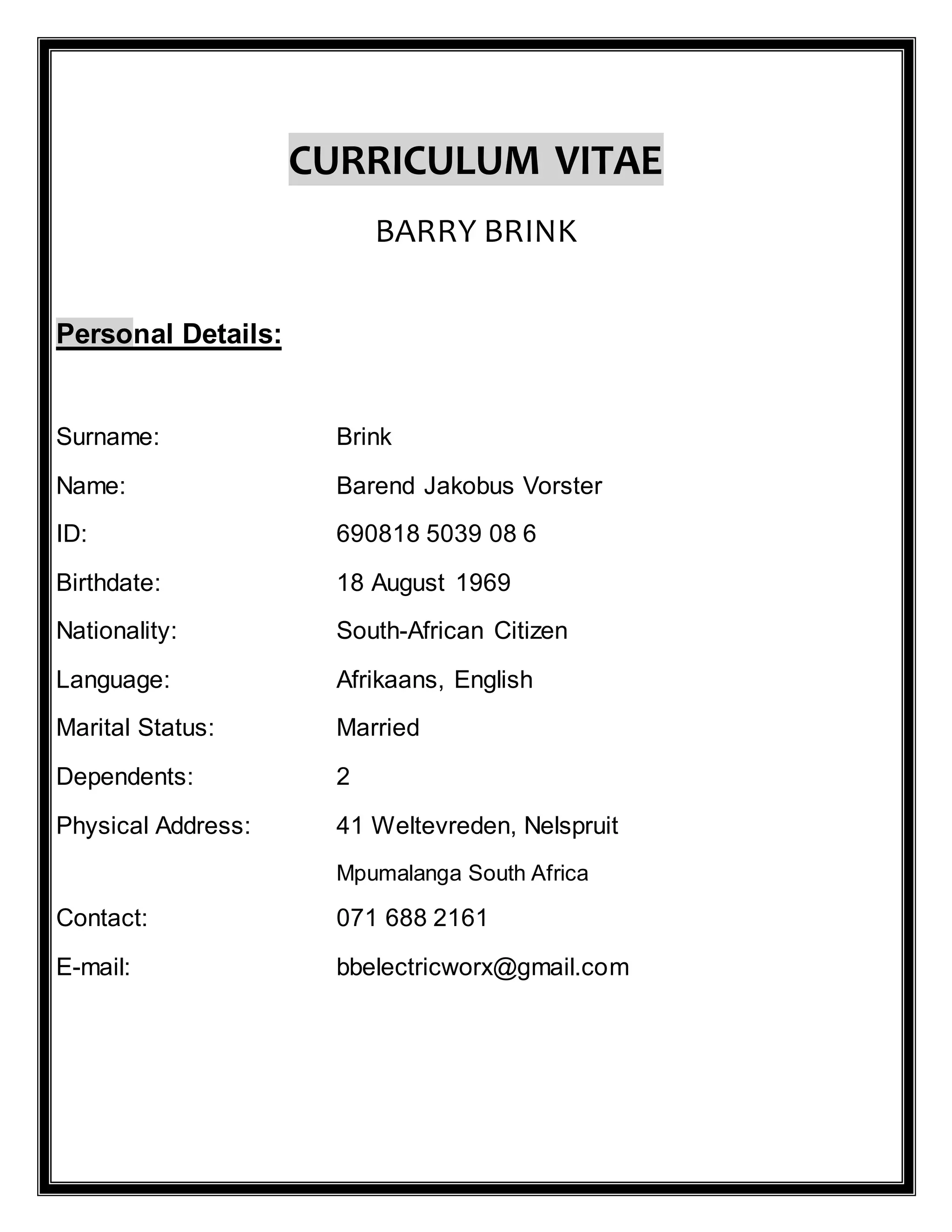 CURRICULUM BARRY BRINK | DOCX