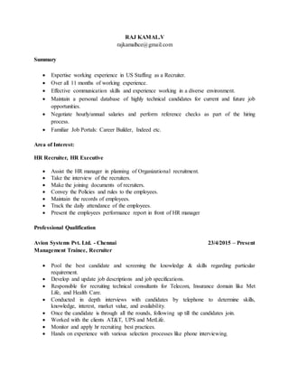 Raj Kamal - HR Resume | DOCX | Resume Writing and Advice | Job Search