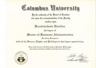 Columbus University the degree of MBA | PPT