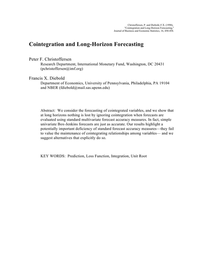 Cointegration and Long-Horizon Forecasting | PDF | Physics | Science