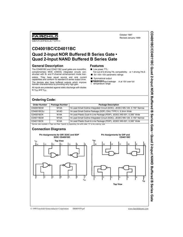 Datasheet of cmos CD4001 with explanation about chipset