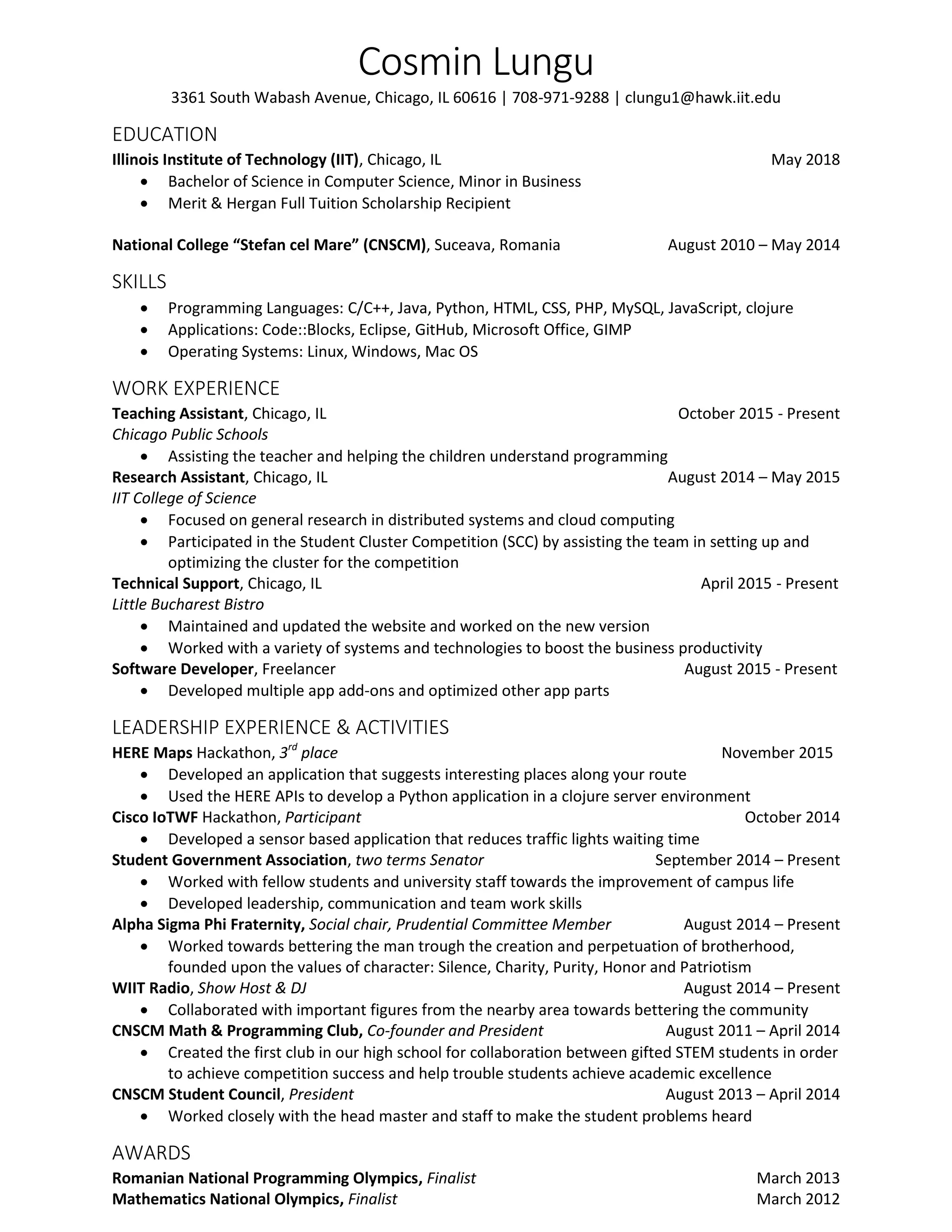 Cosmin Lungu Resume Jan 2016 | PDF