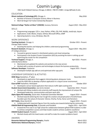 Cosmin Lungu Resume Jan 2016 | PDF