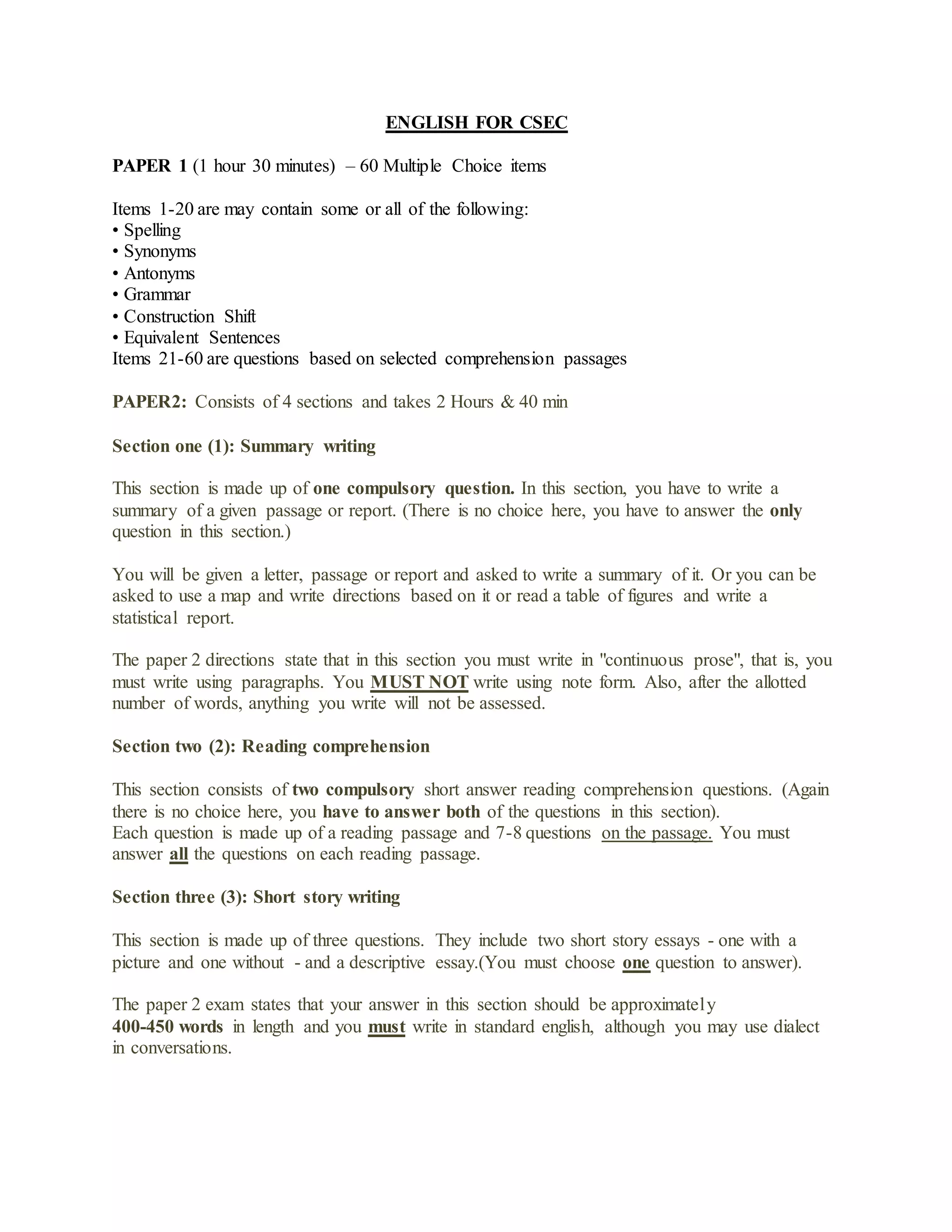 ENGLISH FOR CSEC | DOCX