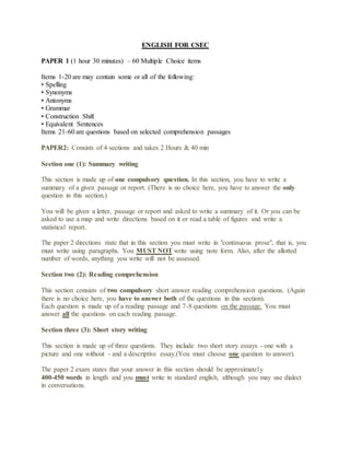 ENGLISH FOR CSEC | DOCX