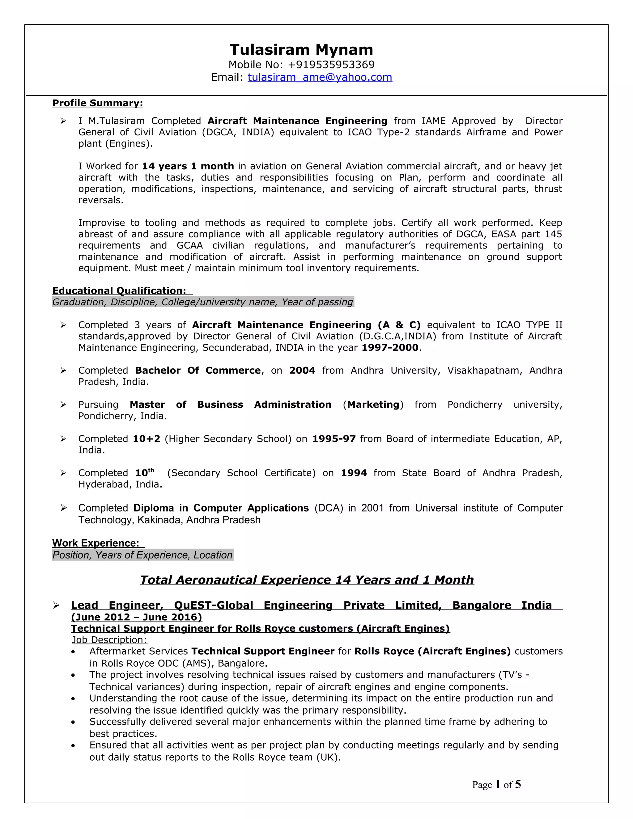 Aircraft Resume New-1 | DOC