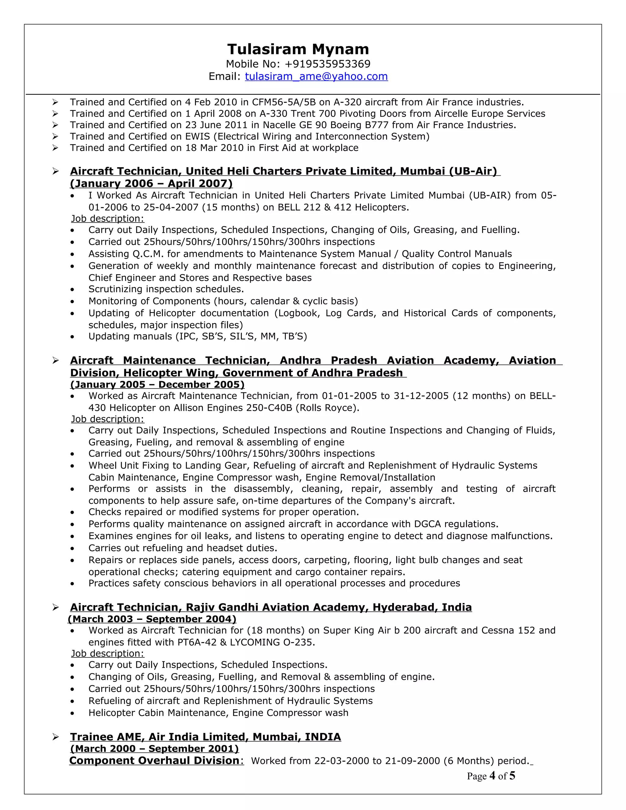 Aircraft Resume New-1 | DOC